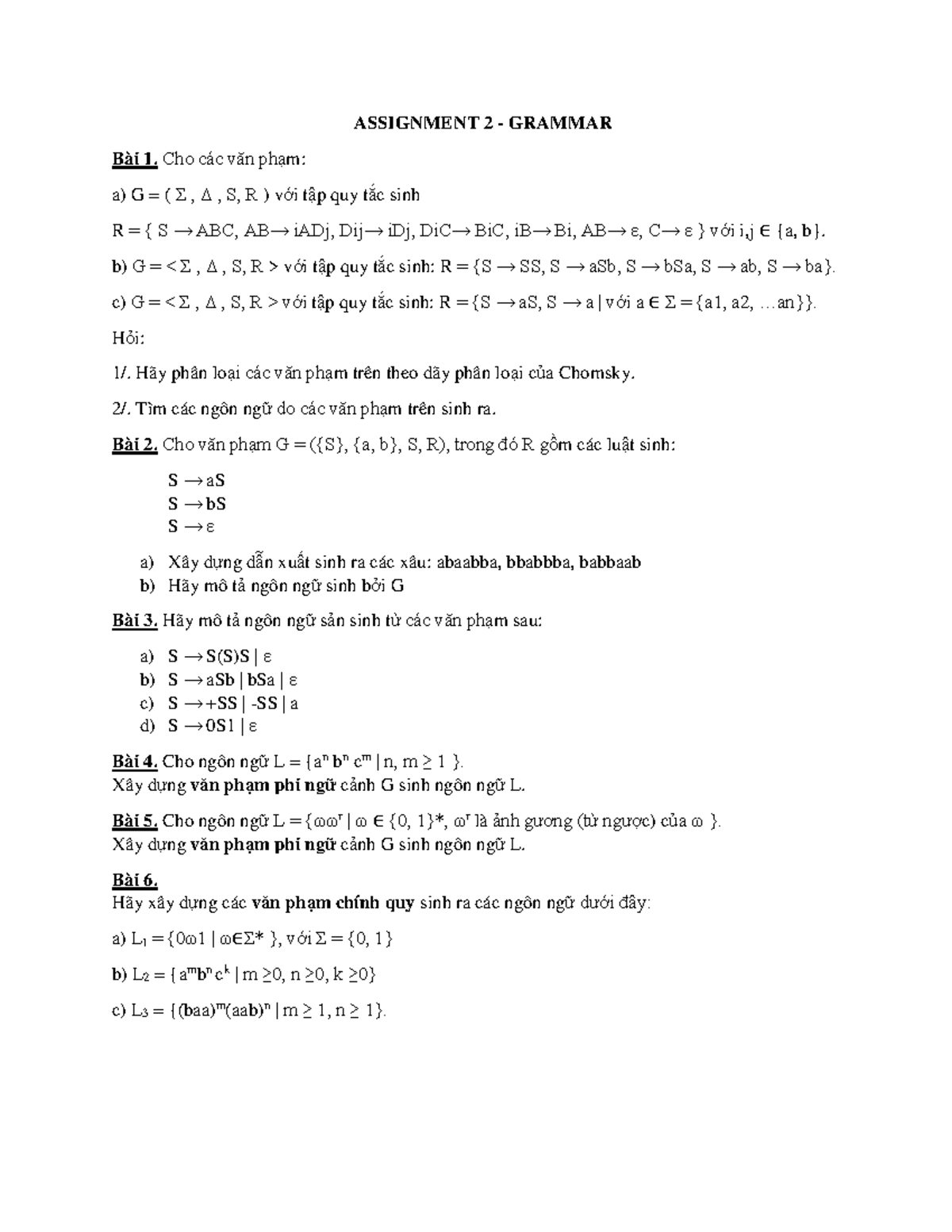 Assignment 2: Grammar Analysis and Language Classification - Studocu
