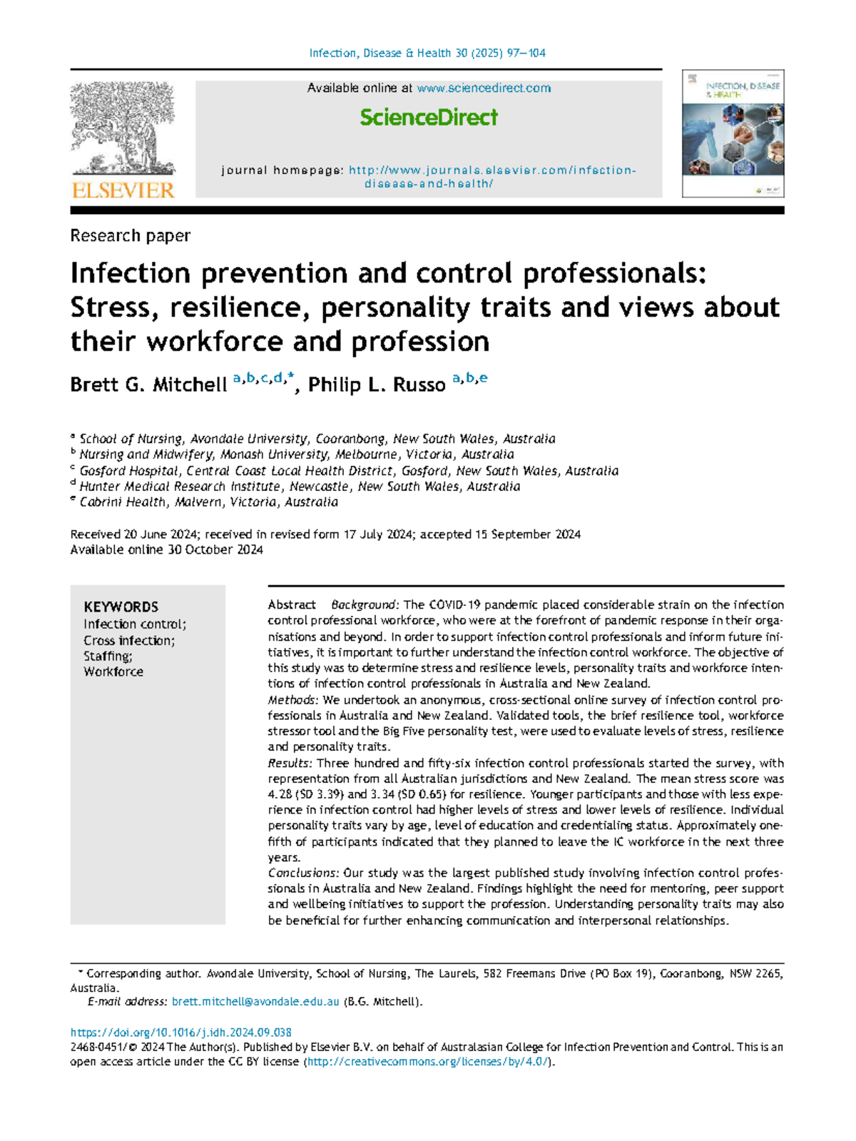 Stress, Resilience, and Personality Traits of Infection Control ...