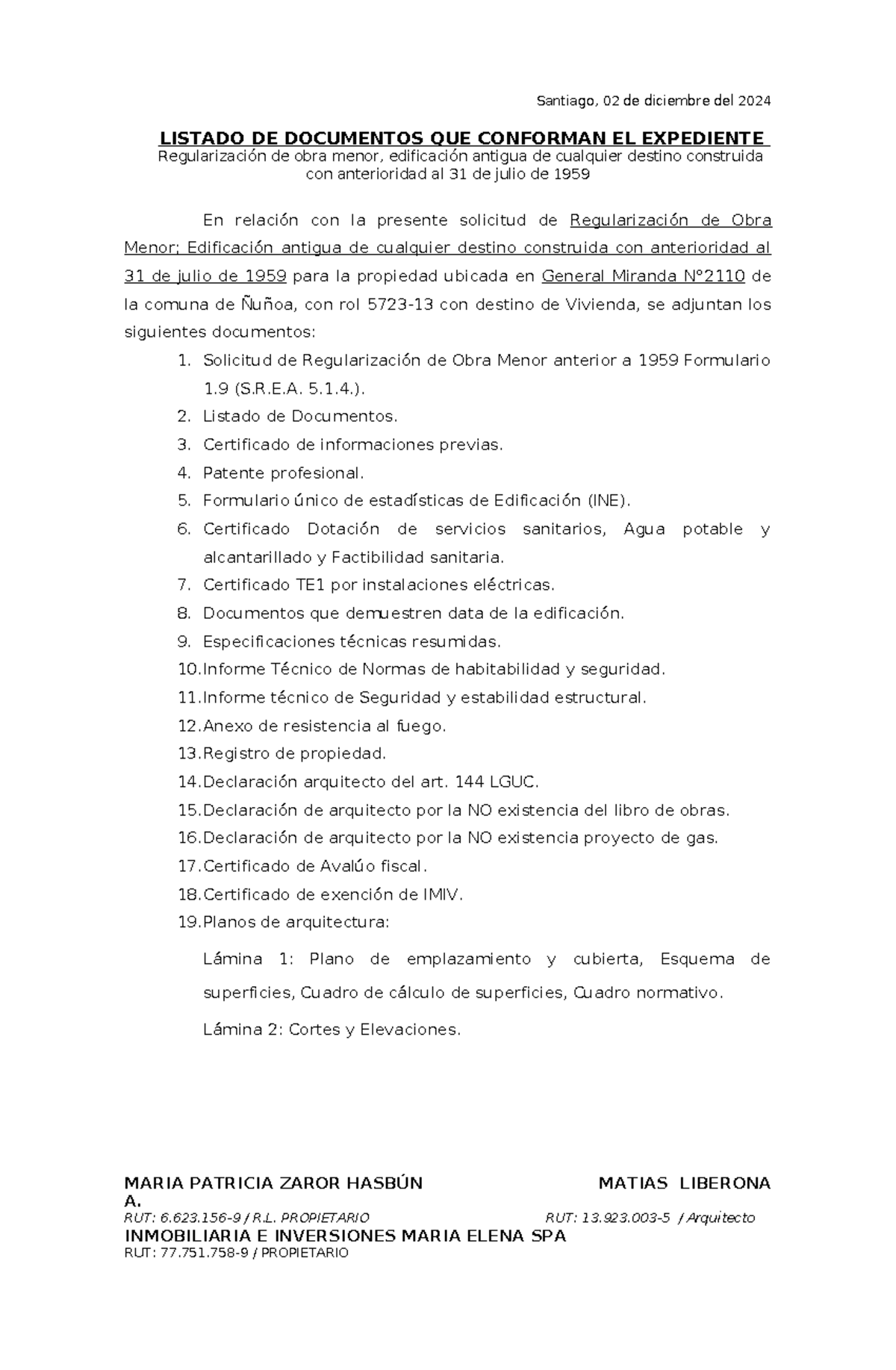 00 Listado DE Documentos 1959 021224 - Santiago, 02 de diciembre del 2024 LISTADO DE DOCUMENTOS ...