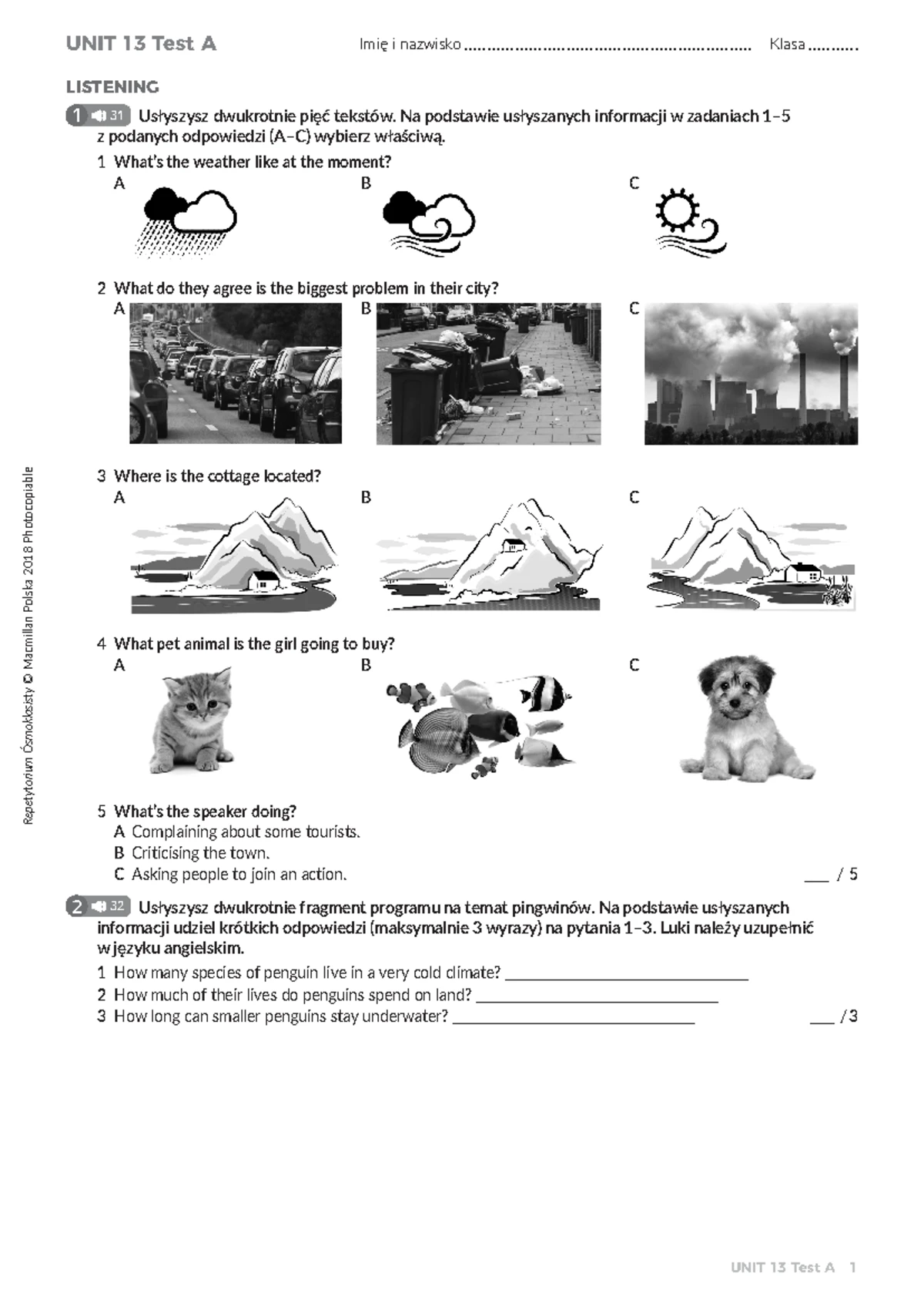 Brainy klasa 6 Unit Test 4A: Listening, Vocabulary, Grammar, Writing ... Brainy klasa 6 Unit Test 4A: Listening, Vocabulary, Grammar, Writing ...