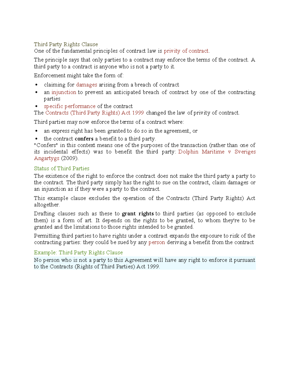 Third Party Rights Clause Overview - Handout 1 - 123 - Studocu