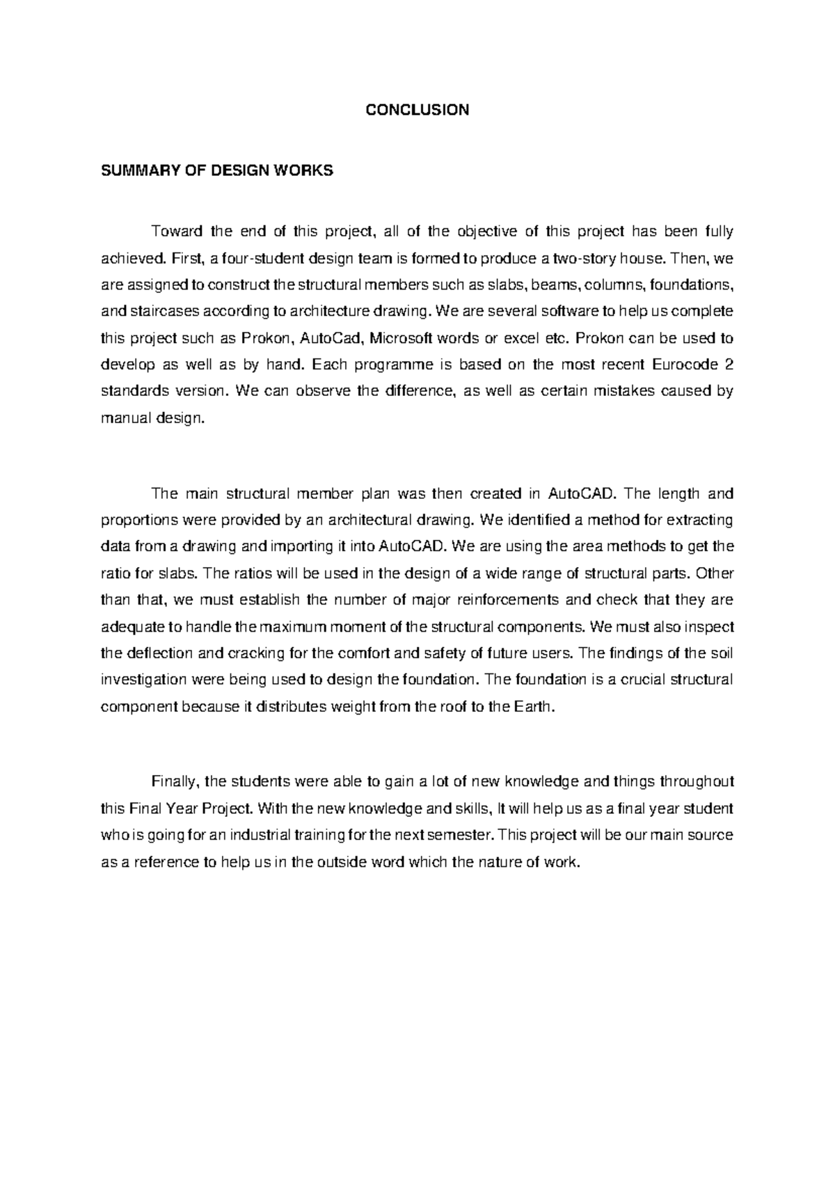 Conclusion of design structure - CONCLUSION SUMMARY OF DESIGN WORKS ...