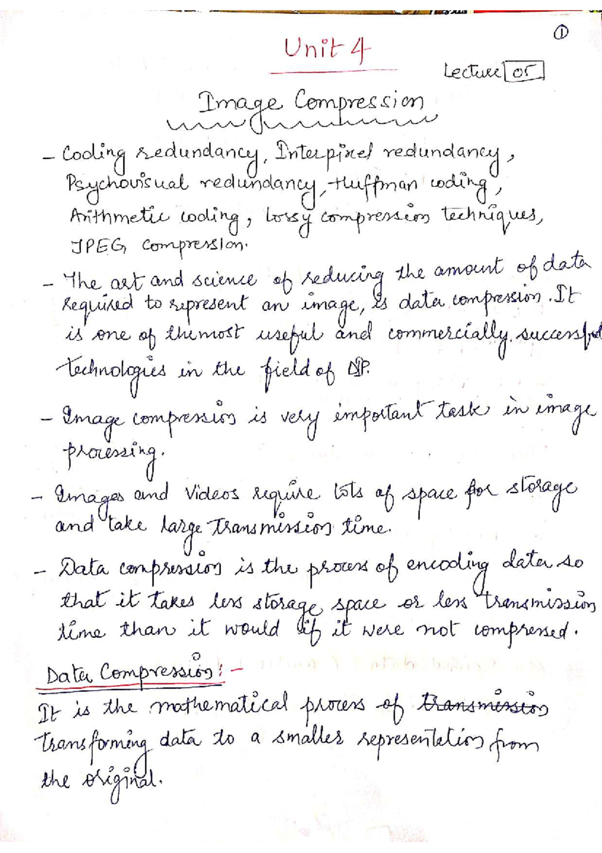 DIP UNIT 4 - Image Compression Techniques and Redundancies - Studocu
