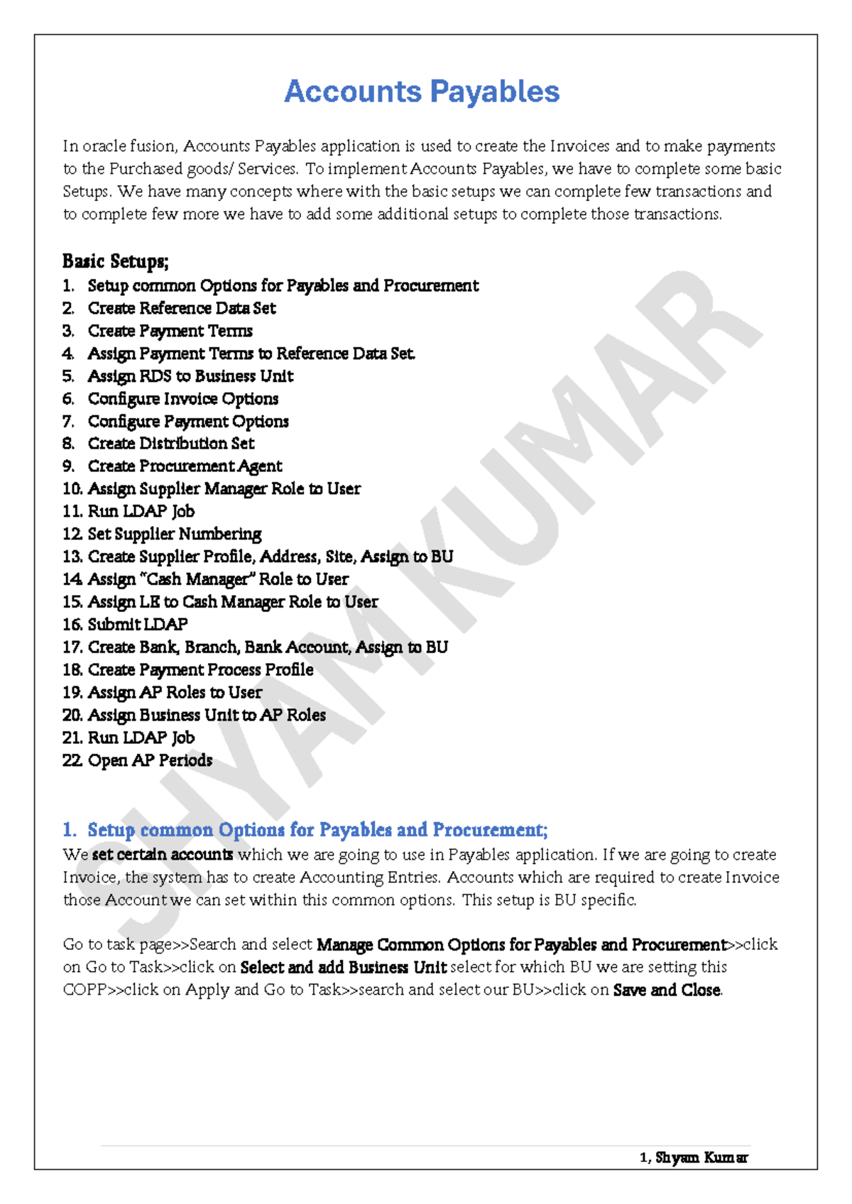 Oracle Fusion Financials: Accounts Payables Setup Guide - Studocu
