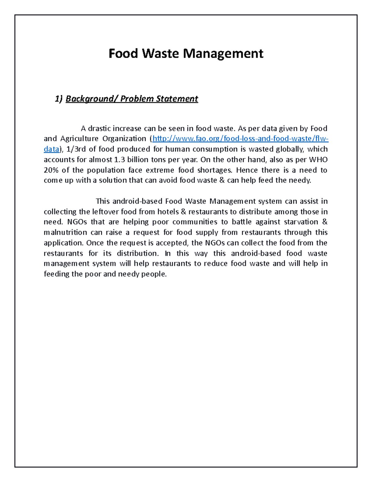 Food Waste Management Project Report - NGO Collaboration System - Studocu