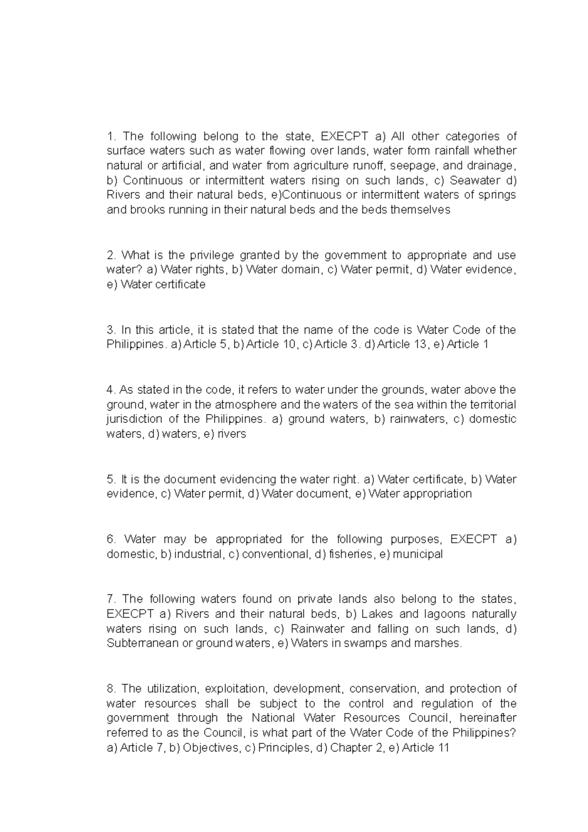 CE56 Questionnaire - CE56-Water Engineering - The following belong to ...