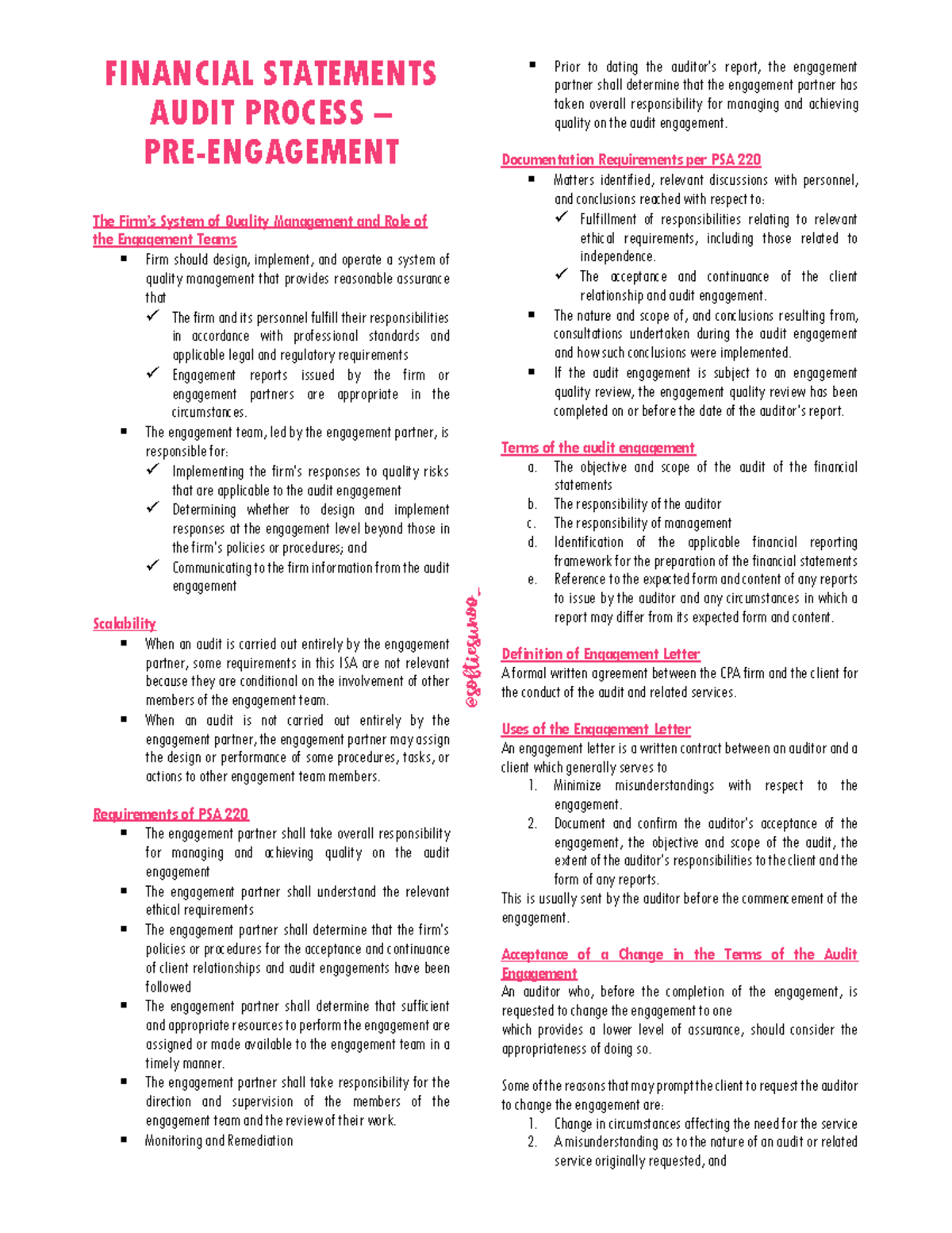 FS Audit Process - Pre-Engagement Overview and Responsibilities - Studocu