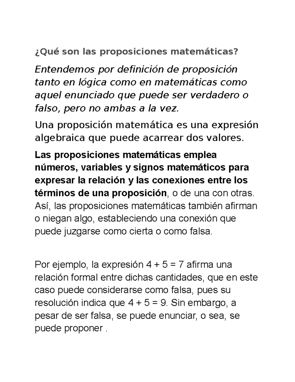 Propiedades y Definiciones de Proposiciones Matemáticas - Studocu