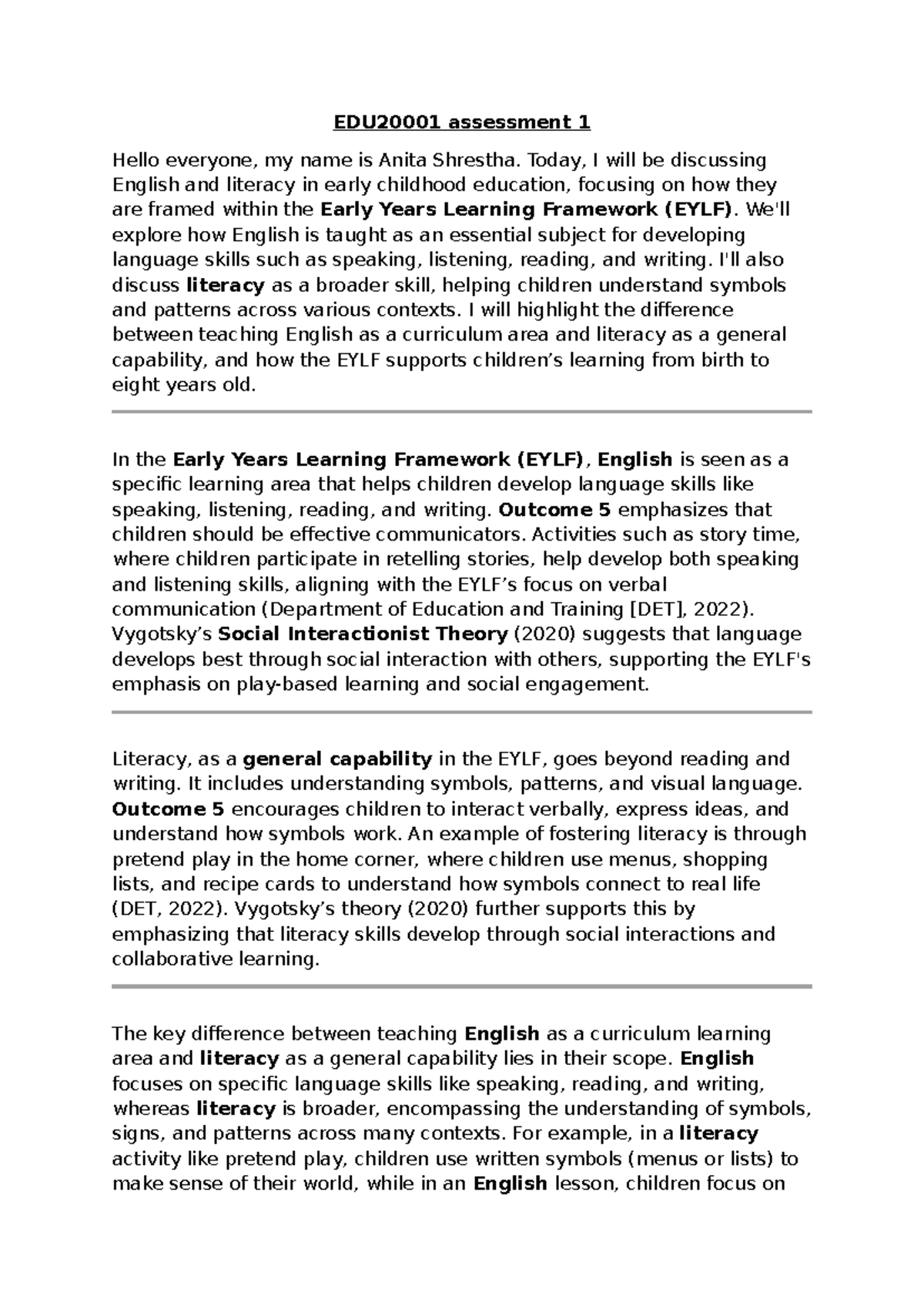 The - assessment 1 - EDU20001 assessment 1 Hello everyone, my name is ...