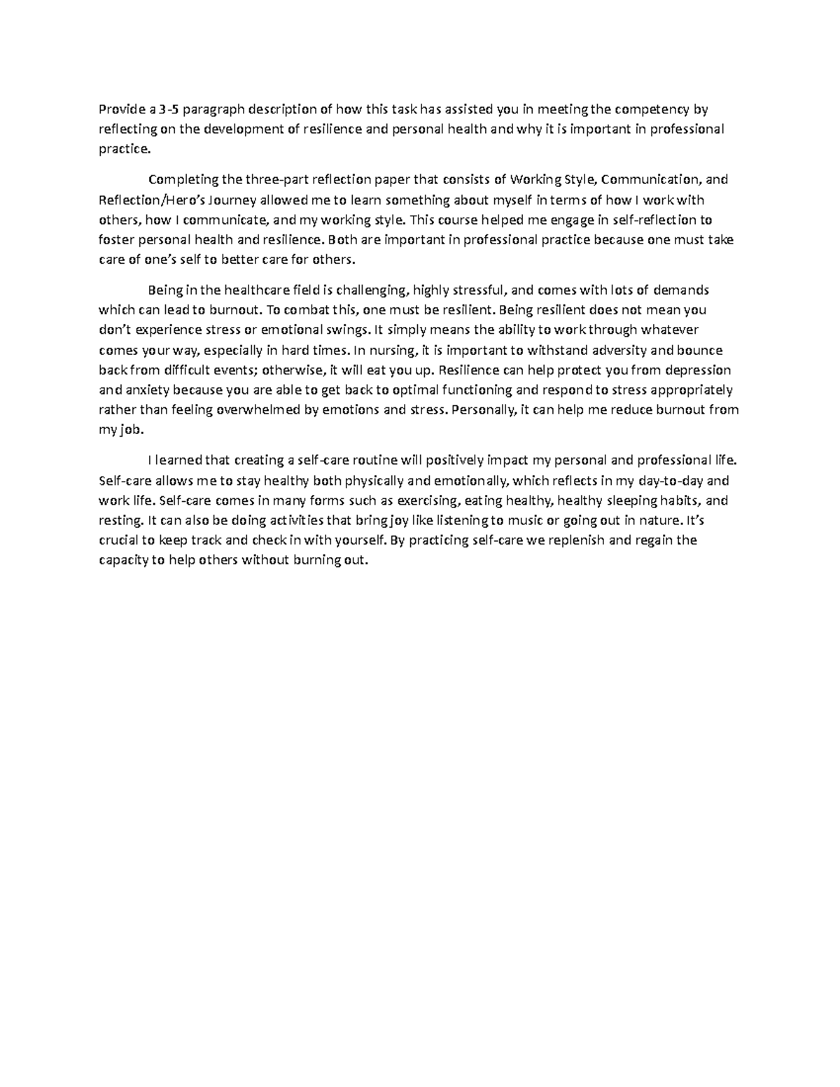 D235 Reflection on Resilience and Personal Health in Nursing Practice ...