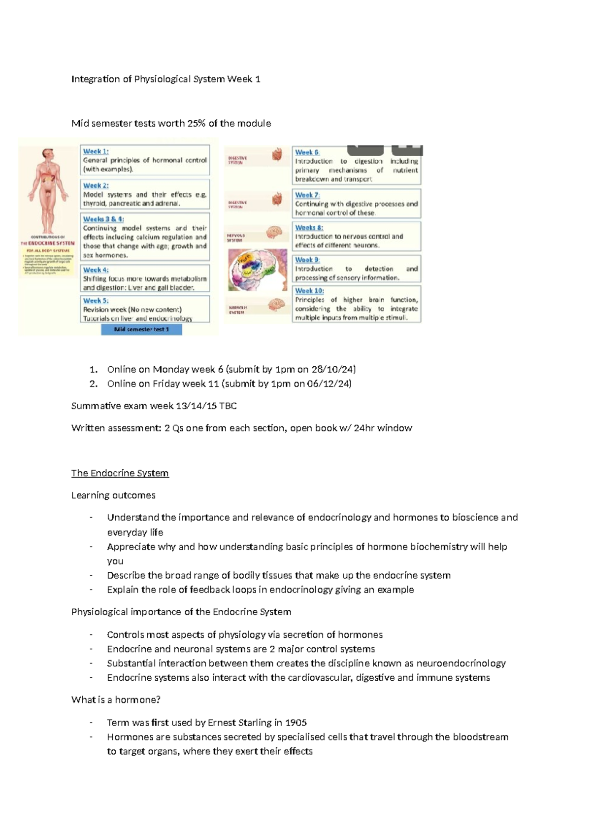 Integration of Physiological Systems Week 1 - Online on Monday week 6 ...