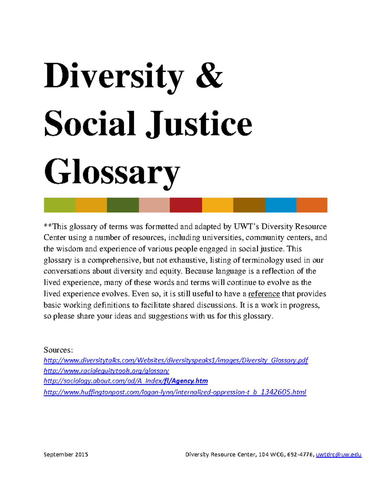 HPHS108 Diversity & Social Justice Glossary of Terms - Studocu