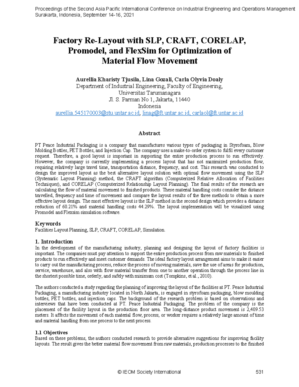 Optimization of Material Flow Layout Using SLP, CRAFT, and CORELAP in ...
