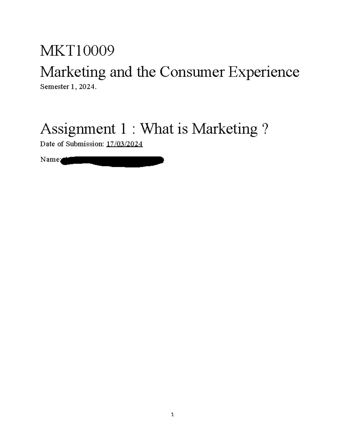 MKT10009 Assignment 1: Understanding Marketing and Consumer Experience ...