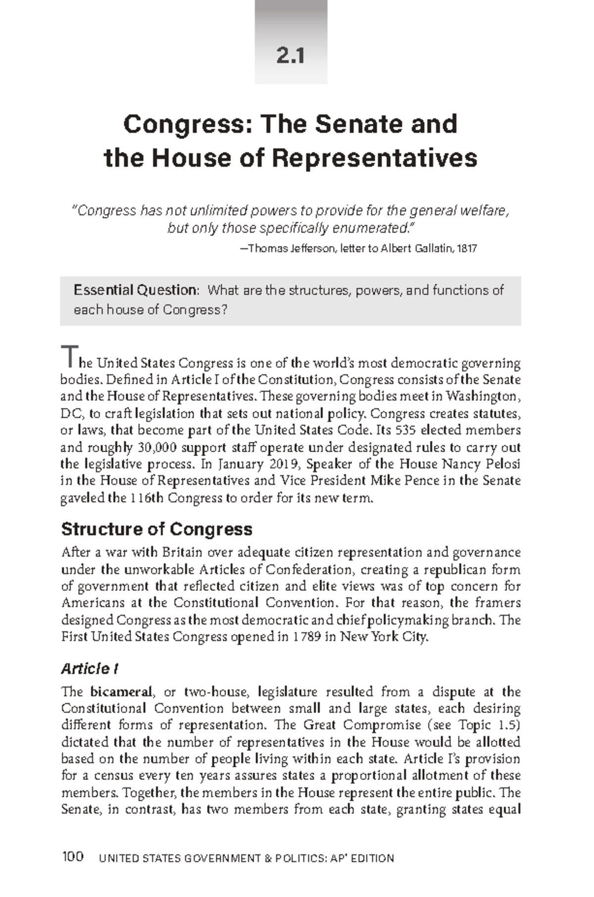 Congress: Structures, Powers, and Functions in U.S. Government (AP ...