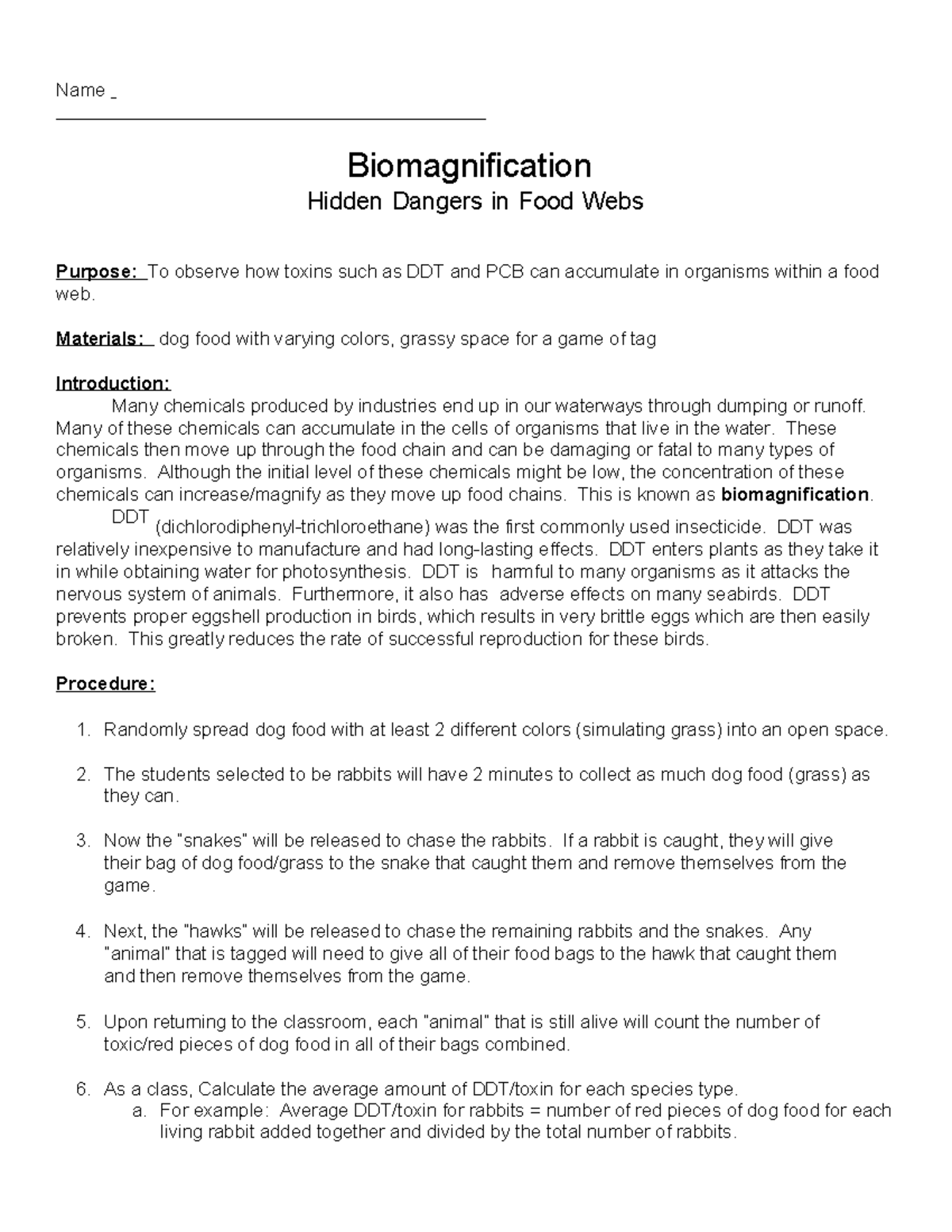 Biomagnification Lab Report 2018: Understanding Toxin Accumulation ...