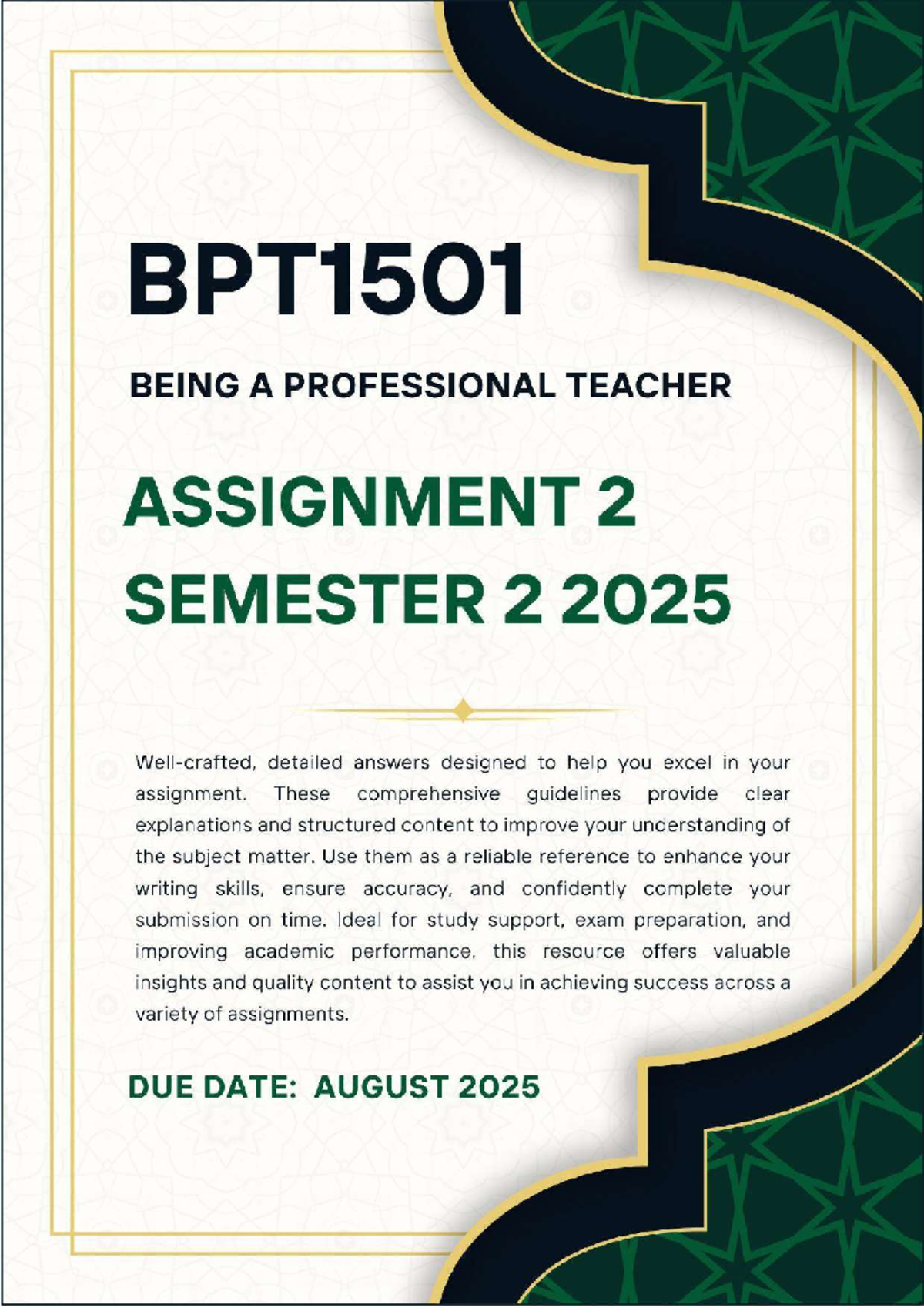 BPT1501 Professional Teacher Assignment 2 Guidelines SEM 2 2025 - Studocu