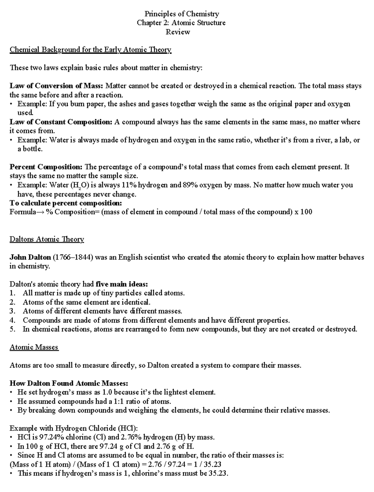 Principles of Chemistry CH2: Atomic Structure & Early Atomic Theory ...