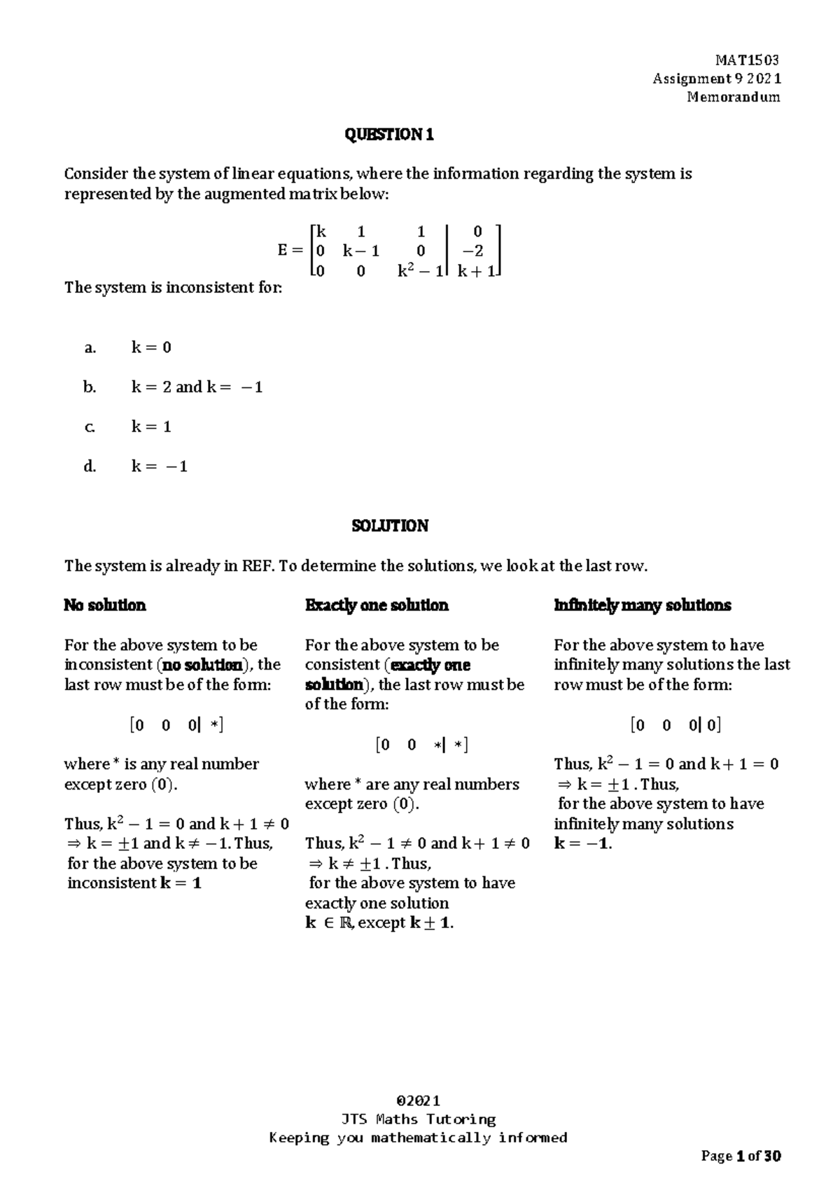 MAT1503 Assignment 9 2021 Solutions and Memorandum - Studocu