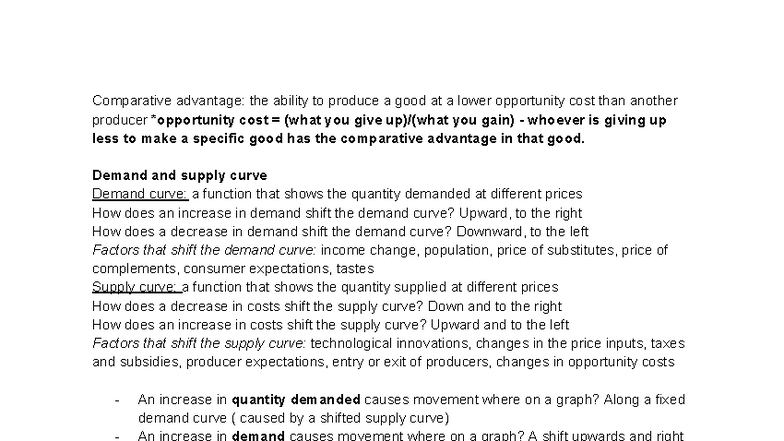 ECON 1014 Final Exam Cheat Sheet: Demand & Supply Curves Explained ...