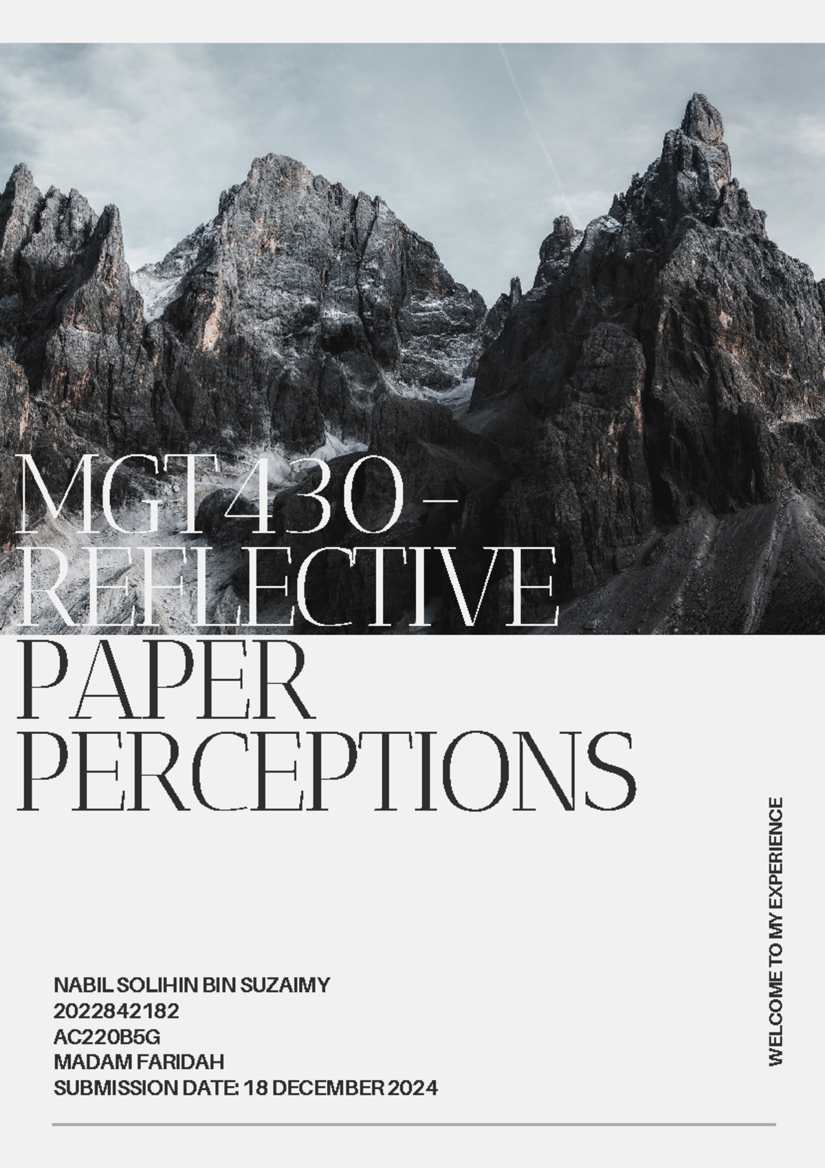 MGT430 Reflective Paper on Perceptions and Self-Concept Insights - Studocu