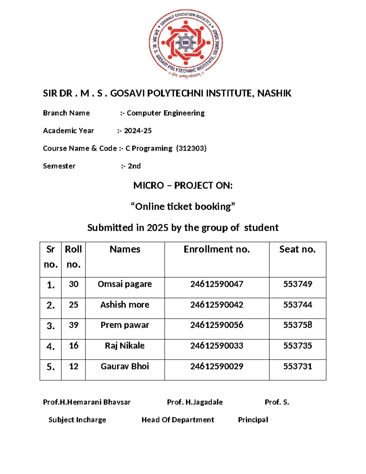 Micro Project on Online Ticket Booking (C Programming 312303) - Studocu