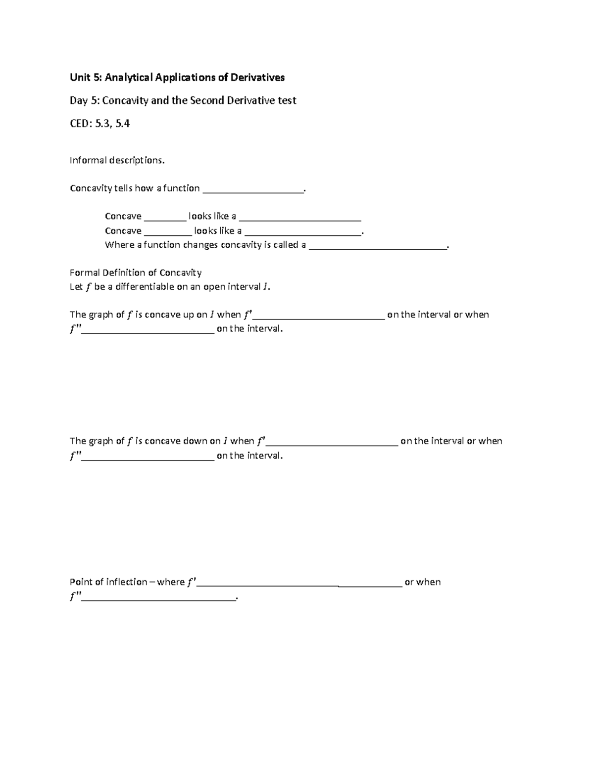 Concavity and the Second Derivative Test - CS Day 2 Notes - Studocu