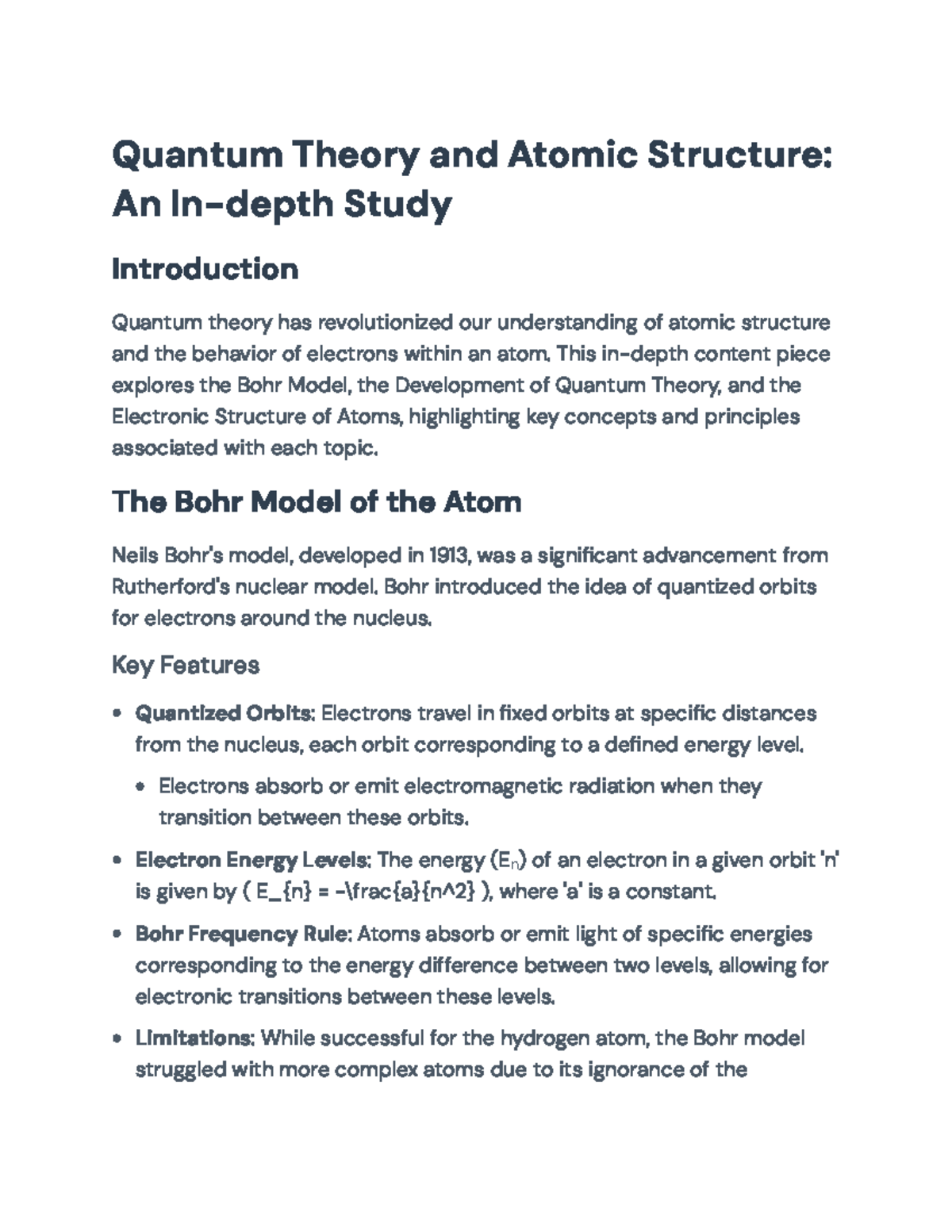 Quantum Theory and Atomic Structure: A Comprehensive Overview - Quantum ...