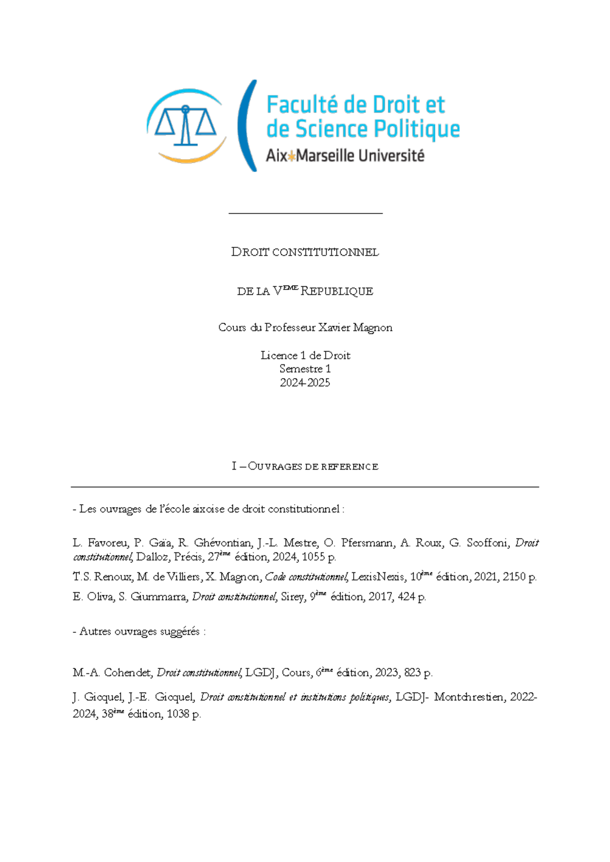 Droit Constitutionnel de la Vème République - Plan de Cours L1 - Studocu