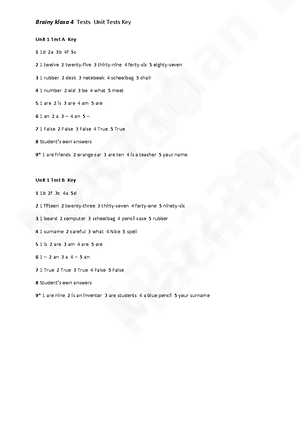 Brainy 4 Unit Test 6 B - Listening and Vocabulary Exercises - Studocu