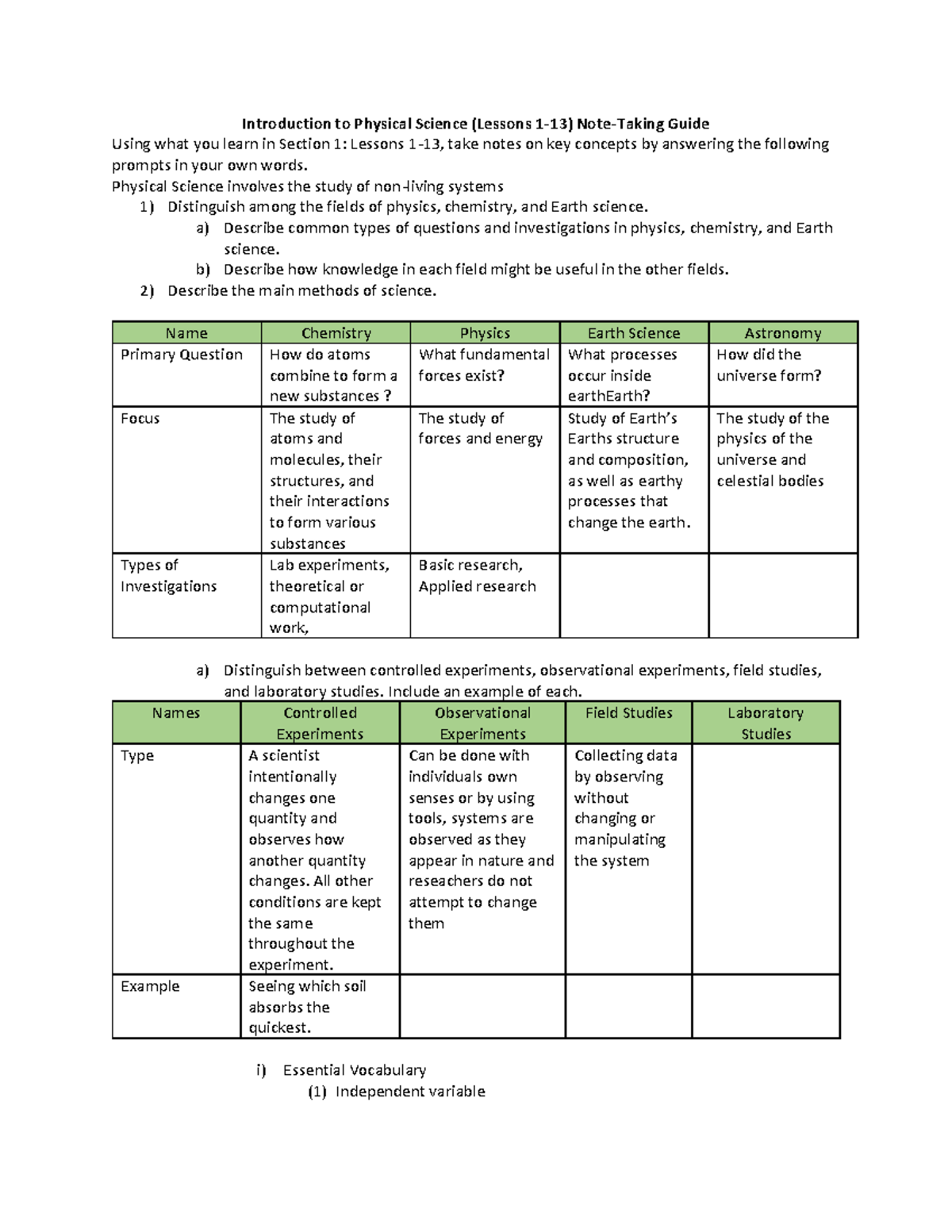 C165 Physical Science Notes: Lessons 1-30 Compilation Guide - Studocu