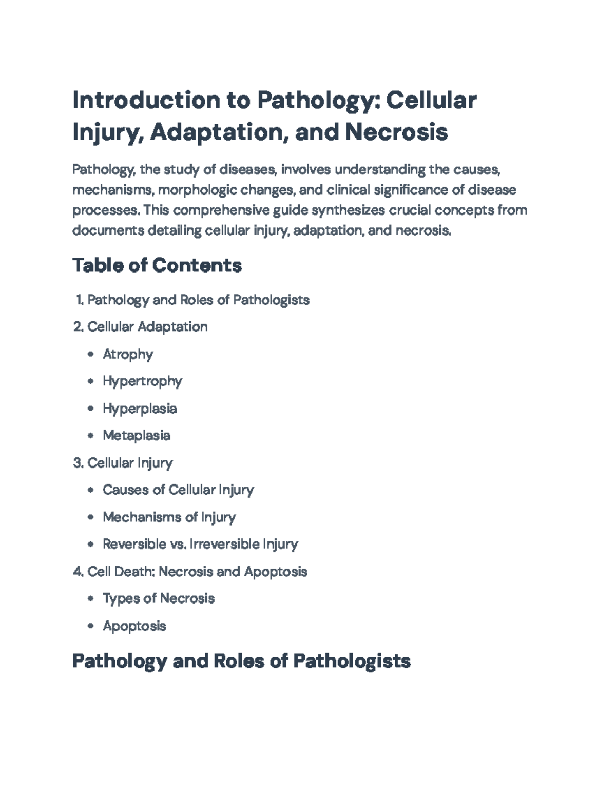 Pathology Study Guide: Cellular Injury, Adaptation, and Necrosis ...