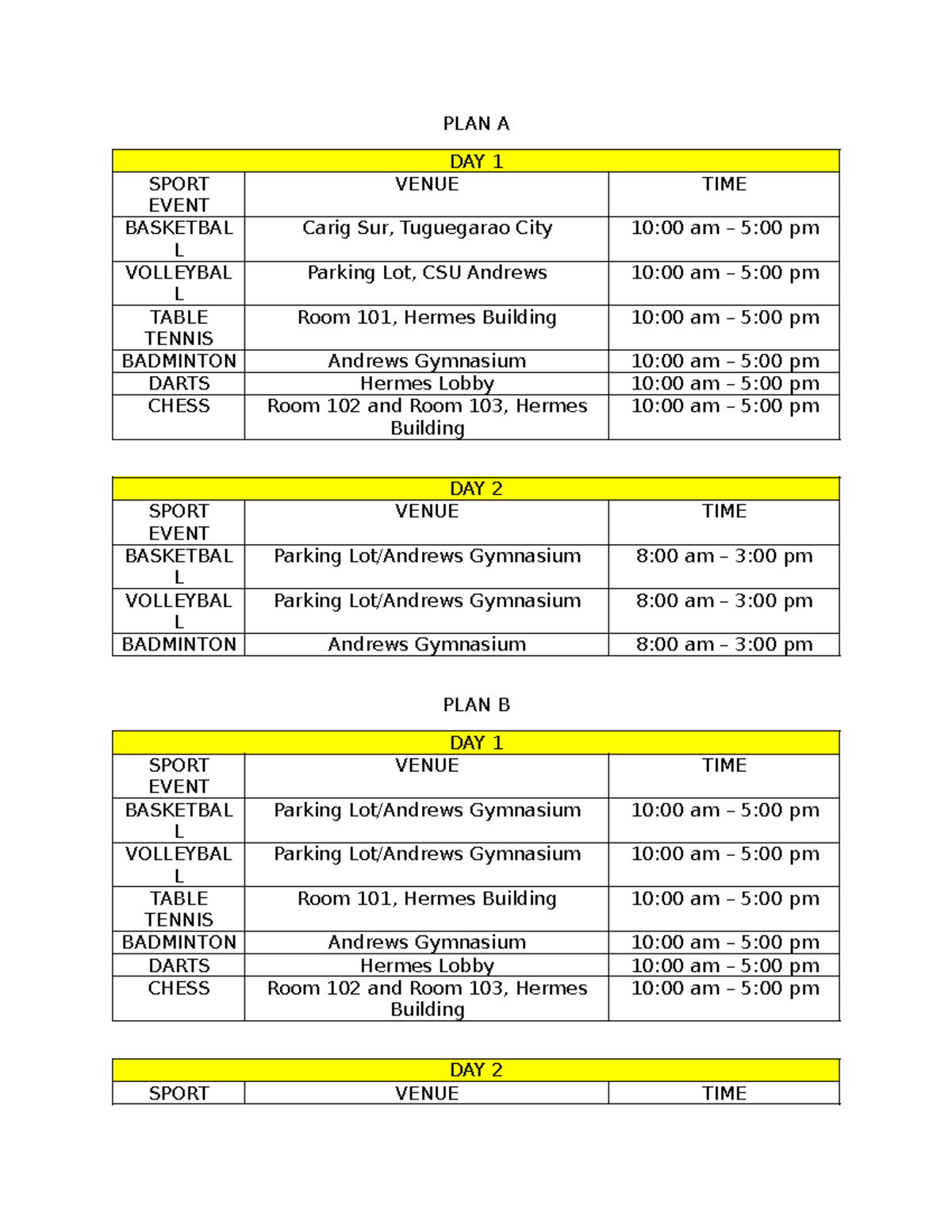 Program Flow for Sports Events: Basketball, Volleyball, and More - Studocu