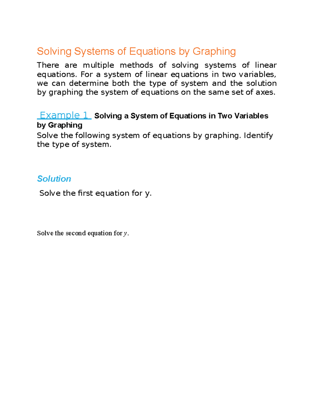 Graphing Linear Equations: Solving Systems by Graphing Techniques - Studocu