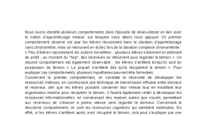 Développement des Compétences Motrices en Relais Vitesse - RV - Studocu