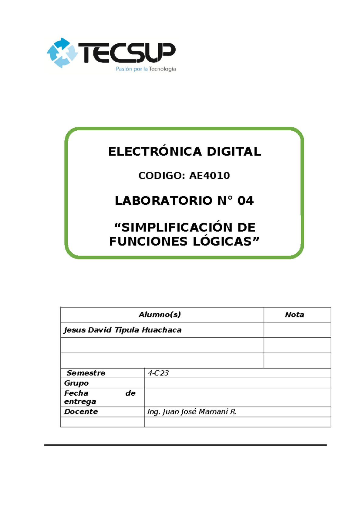 Lab. 04: Simplificación de Funciones Lógicas - 2024-02 - Studocu