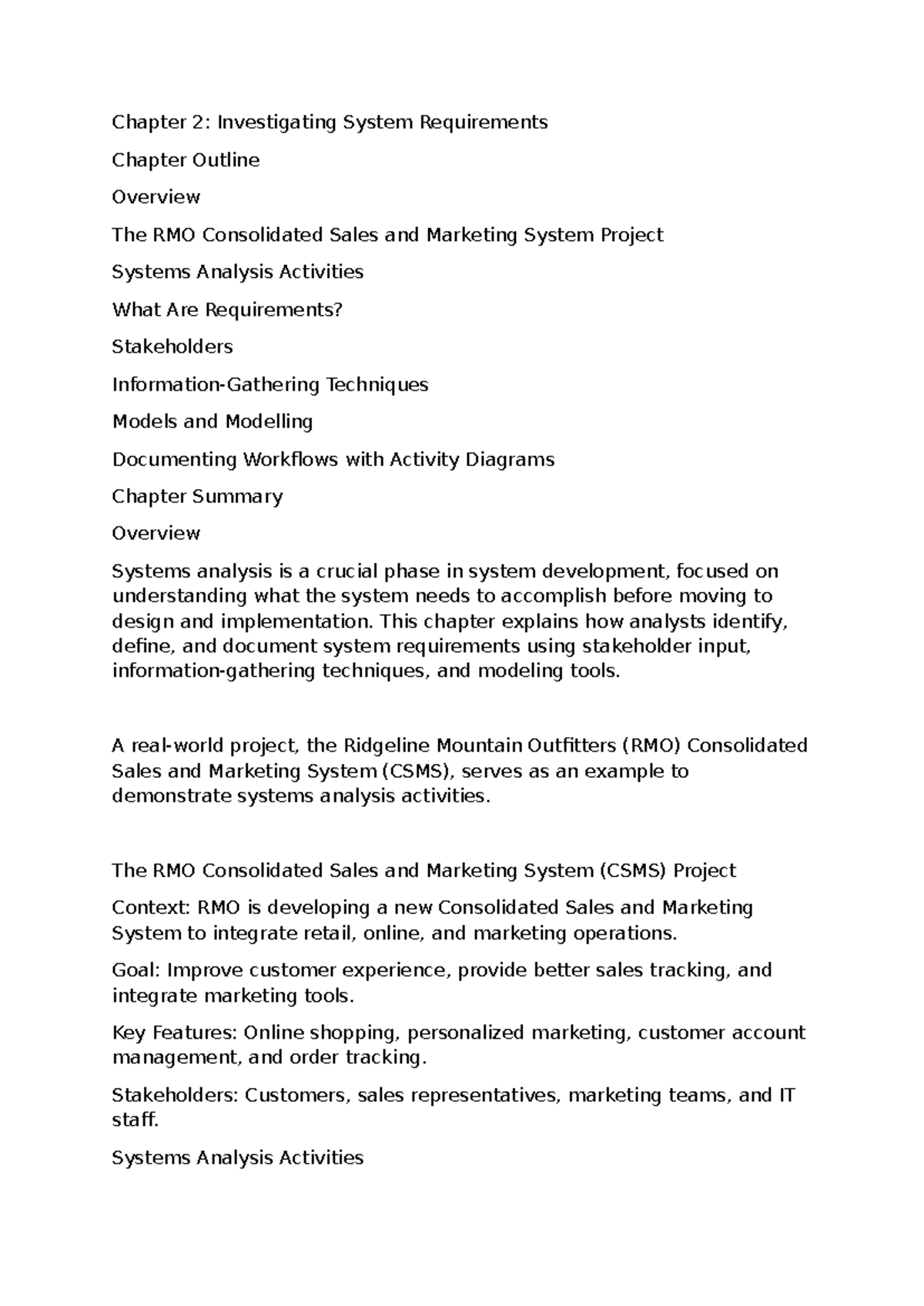 Chapter 2 Summary: Investigating System Requirements - ISTN211 - Studocu