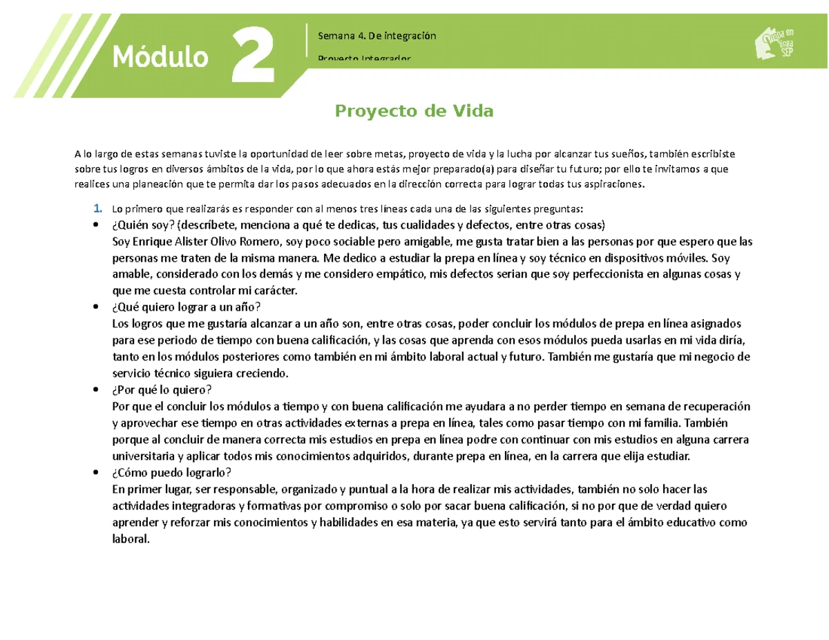 Proyecto integrador modulo 2 - Proyecto integrador: Mi proyecto de vida. Jorge Roberto Hernández ...