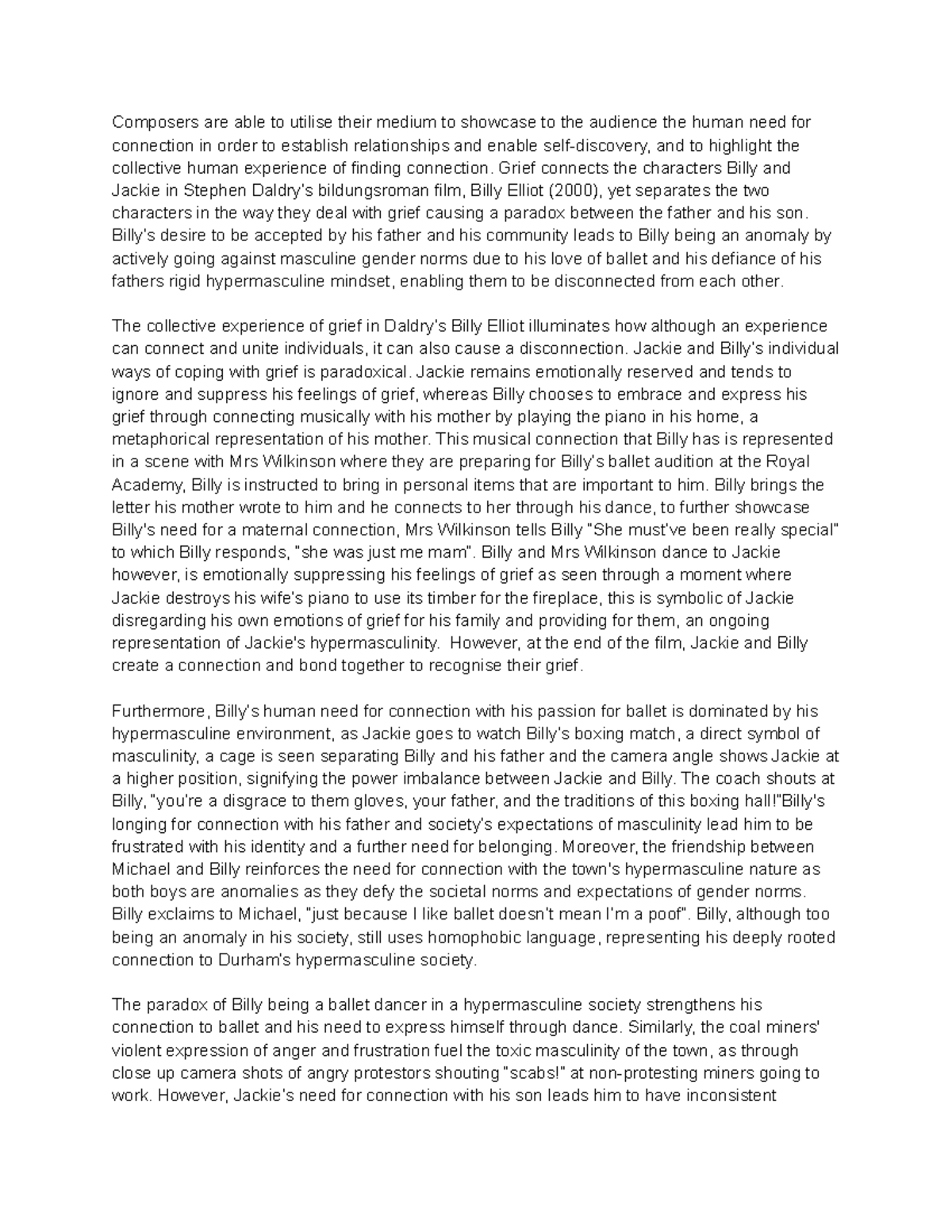 Common Module Trial Essay: Exploring Connection in Billy Elliot - Studocu