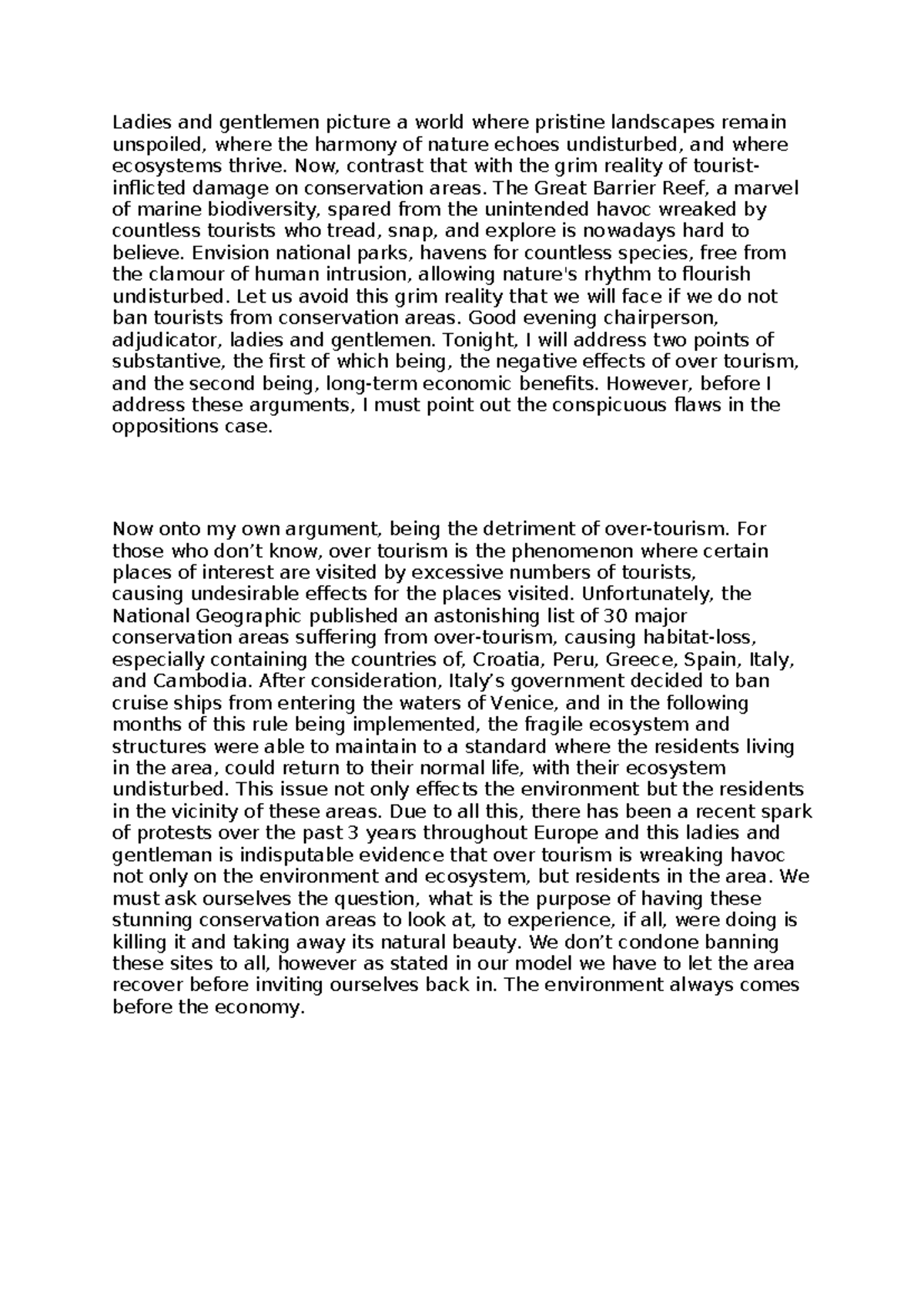 Persuasive Speech on the Impact of Over Tourism in Conservation Areas ...