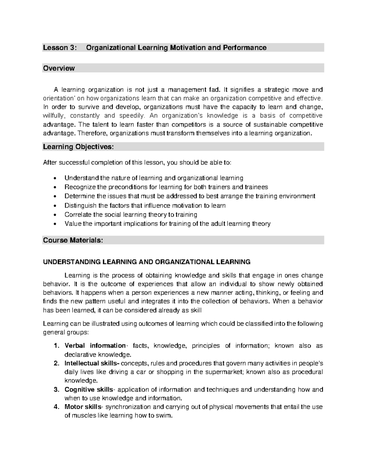 HRMA 201: Lesson 3 - Organizational Learning, Motivation & Performance ...
