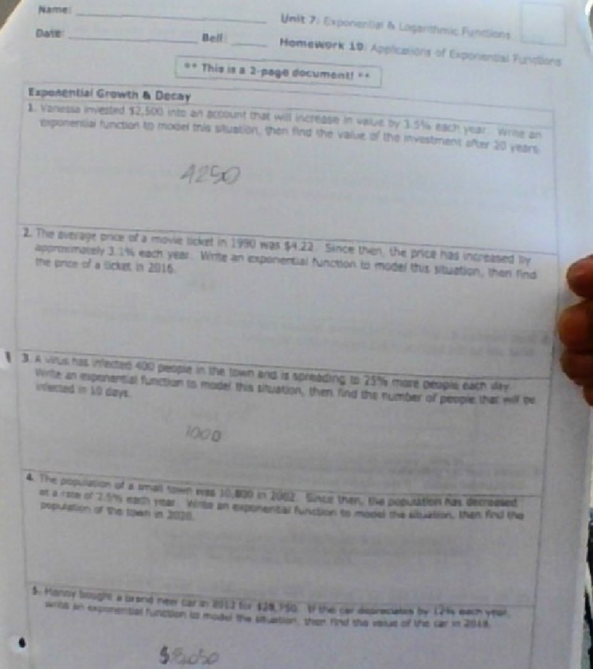 SCN 2025: Unit 7 Homework on Exponential & Logarithmic Functions - Studocu