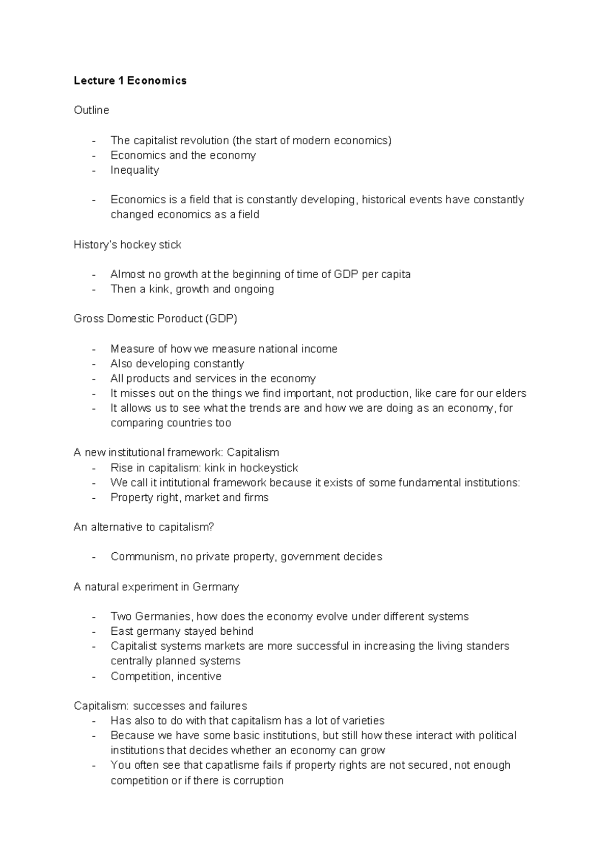 Lecture 1: Introduction to Economics and Capitalism Concepts - Studeersnel