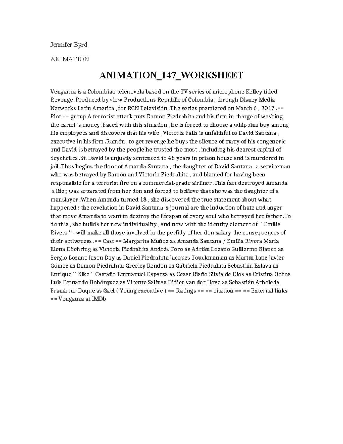 Animation 147 Worksheet - Jennifer Byrd ANIMATION ANIMATION_147 ...