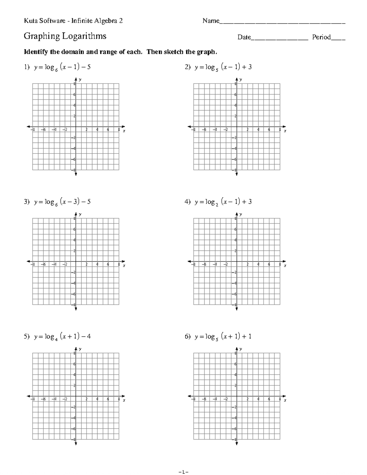 Graphing Logarithms: Domain and Range Analysis (Kuta Software) - Studocu