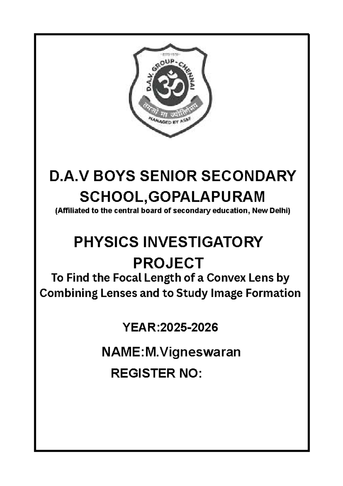 Physics Investigatory Project: Focal Length of Convex Lenses (Class 12 ...