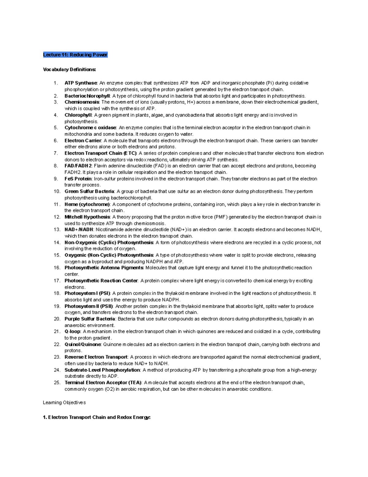 Bio 221 Exam 2 Comprehensive Study Guide Electron Transport Chain