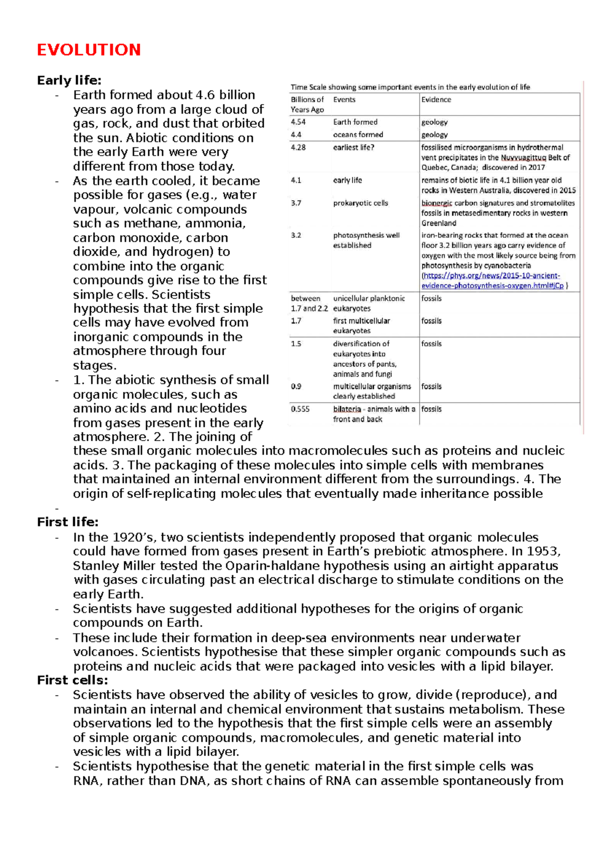 Evolution Notes: Understanding Early Life, Fossils, and Natural ...