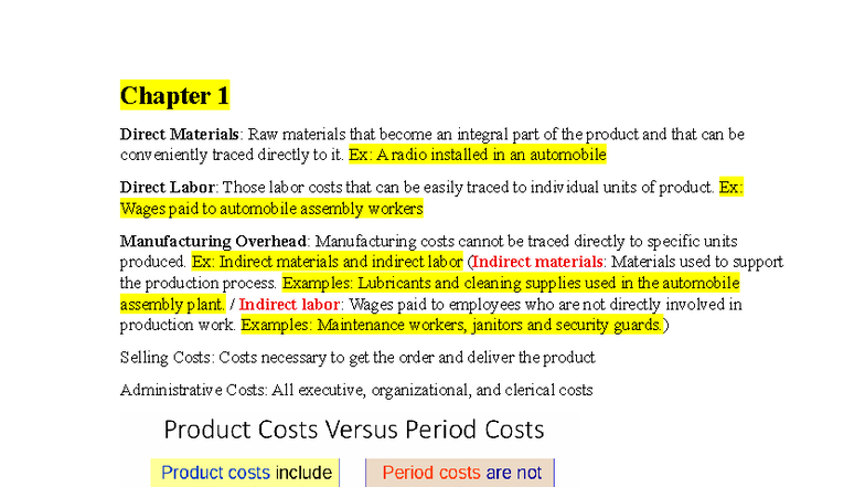 Chapter 1-4: Direct Materials, Labor, Overhead & Contribution Margin ...