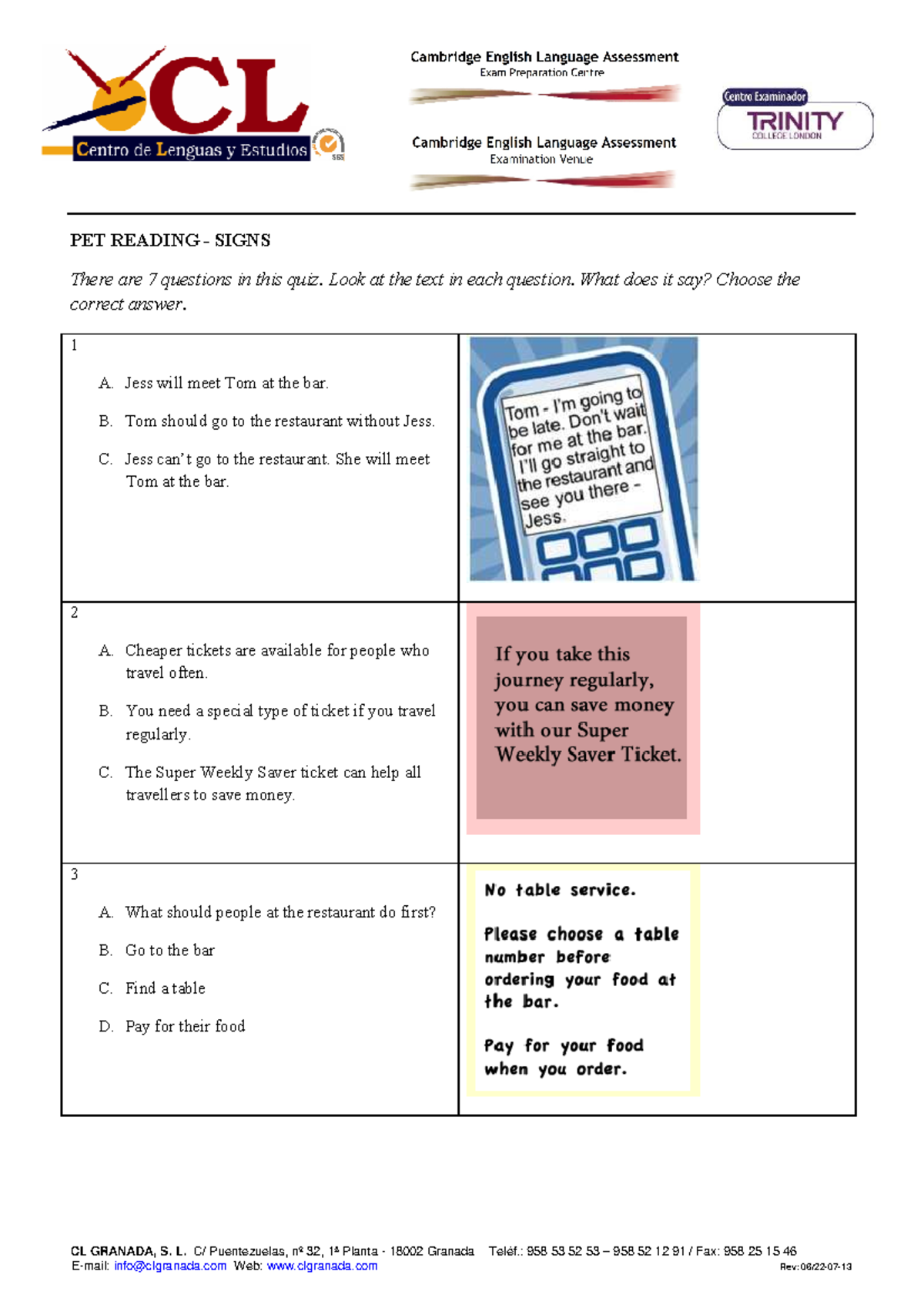 PET-Reading-Signs - Engine - PET READING - SIGNS There are 7 questions ...